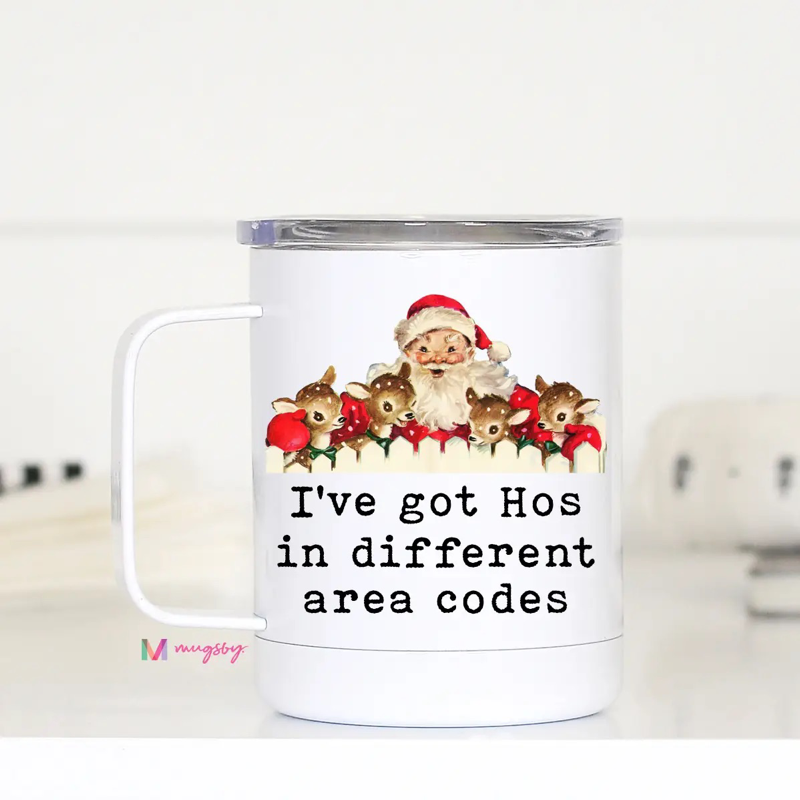 Area Codes Santa 12oz Travel Mug | Black & White Market